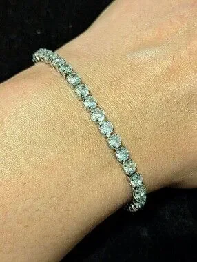 Jewelry | 925 Sterling Silver Round Zirconia Tennis Bracelet 17 Cm ...